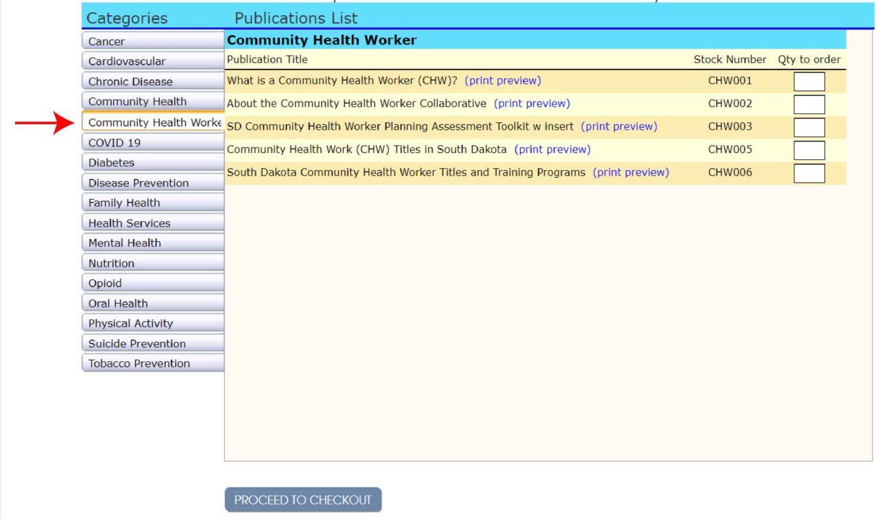 Order Materials - Community Health Workers Collaborative of South Dakota